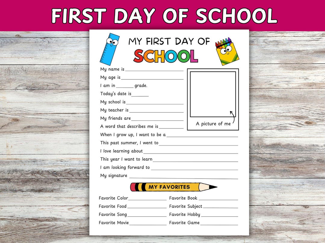 First Day of School Interview: Printable Questionnaire (PDF Download - Etsy