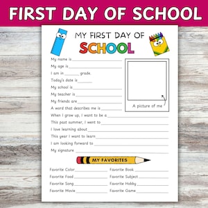 First Day of School Interview: Printable Questionnaire (PDF Download - Etsy