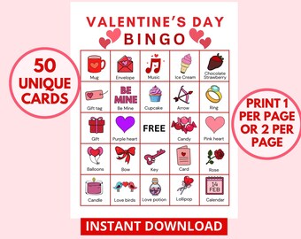 Valentine's Day Bingo Party Game for Kids, Instant Download - Etsy