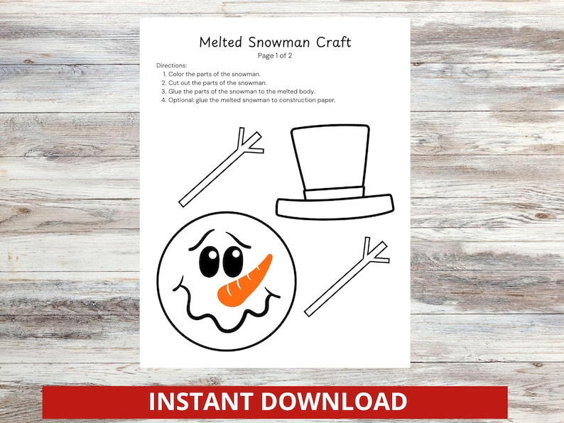 Melted Snowman Craft: Winter Kids Activity (printable PDF) - Etsy