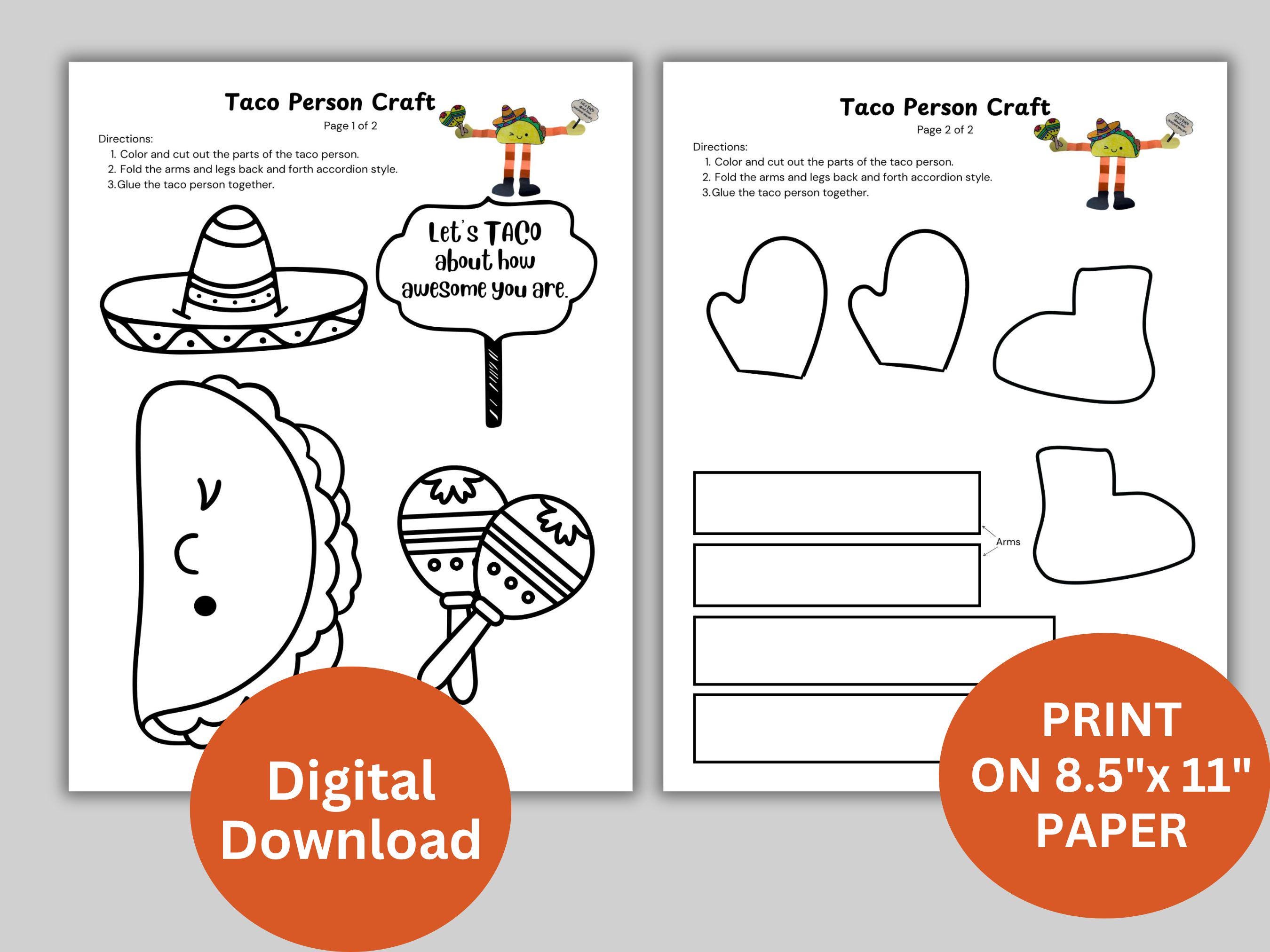 Taco Person Craft: Cinco De Mayo Coloring Activity (PDF Pattern) - Etsy