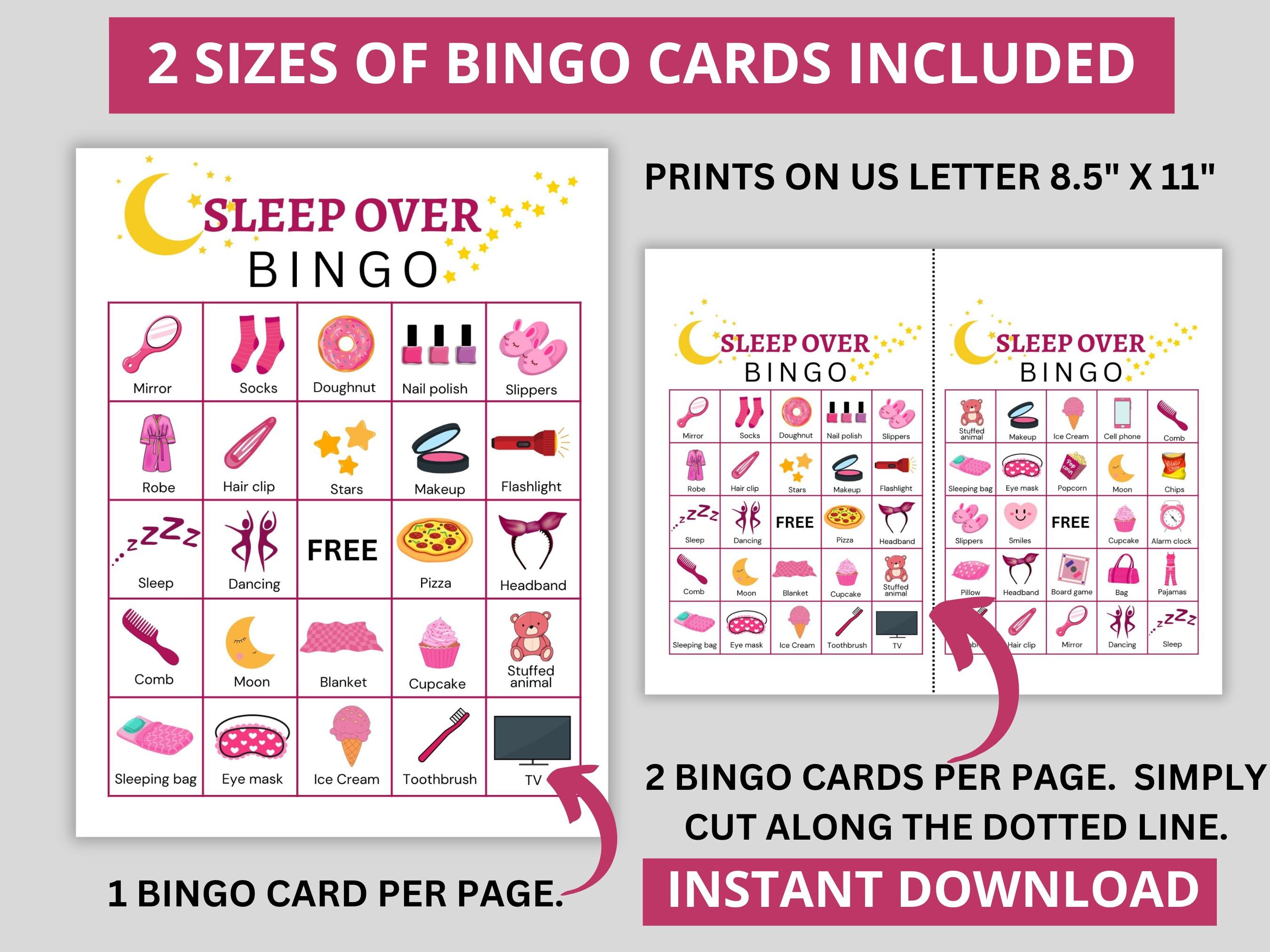 Sleepover Bingo Game, Slumber Party Bingo Game, Sleepover Birthday ...