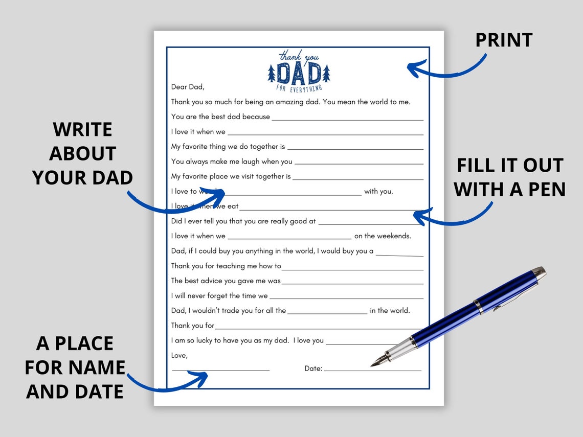 Father's Day Printable Letter, Father's Day Gift From Kids, Father's ...