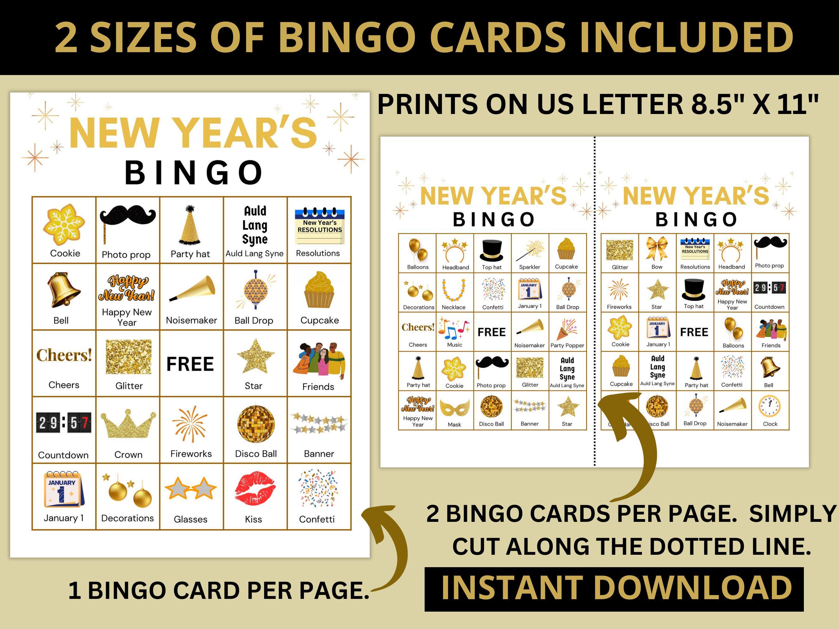 New Year's Eve Bingo Game, Printable New Years Bingo Game, Family New ...