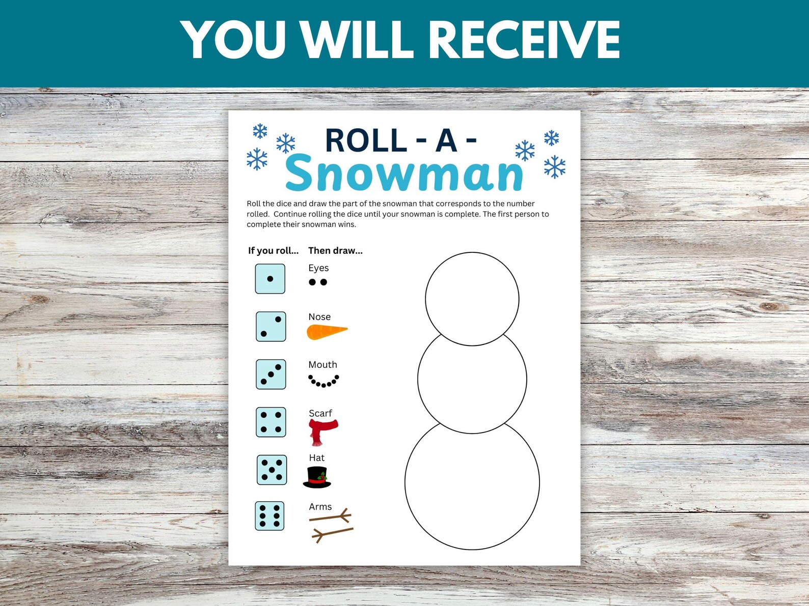 Roll A Snowman Game: Printable Winter Activity (PDF) - Etsy