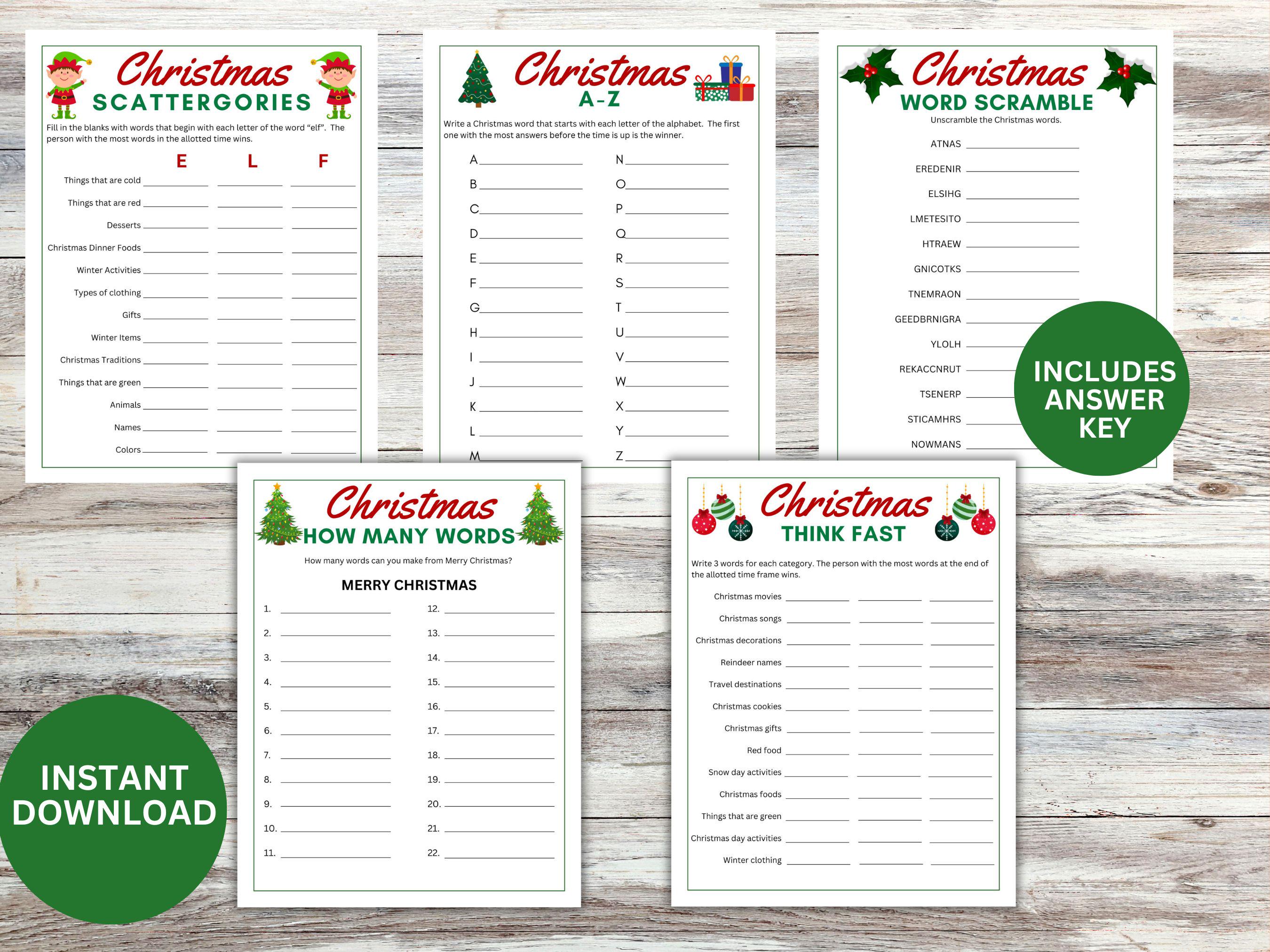 Printable Christmas Games Bundle, Christmas Party Games, Christmas ...