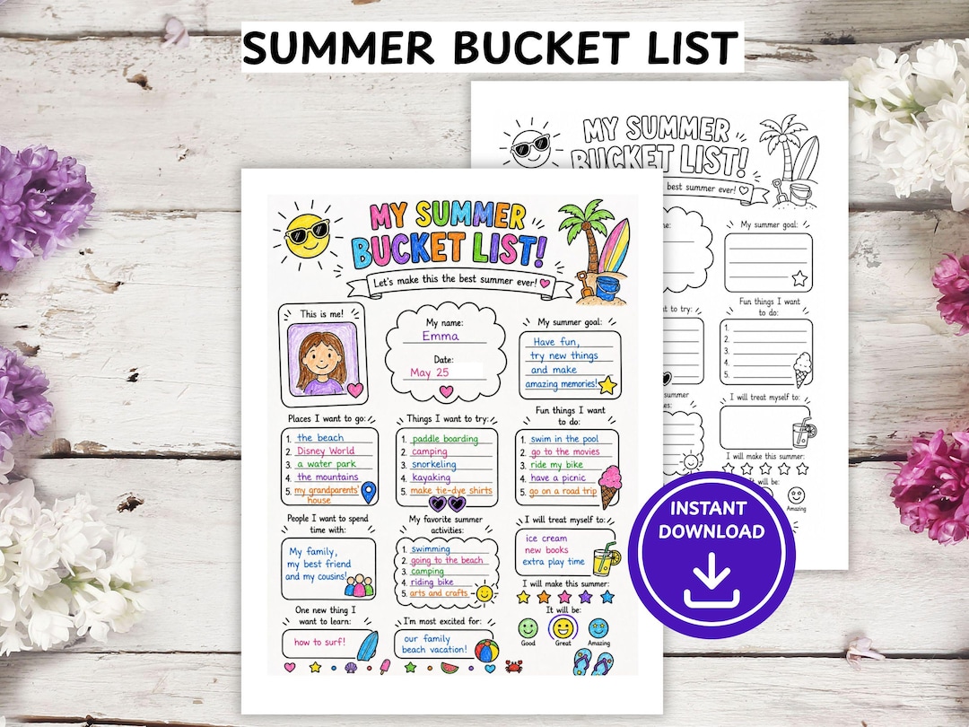 My Summer Bucket List Worksheet for Kids | Summer Activity | Summer ...