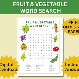 Fruit and Vegetable Word Search Puzzle, Fruit and Vegetable Game, Fruit ...