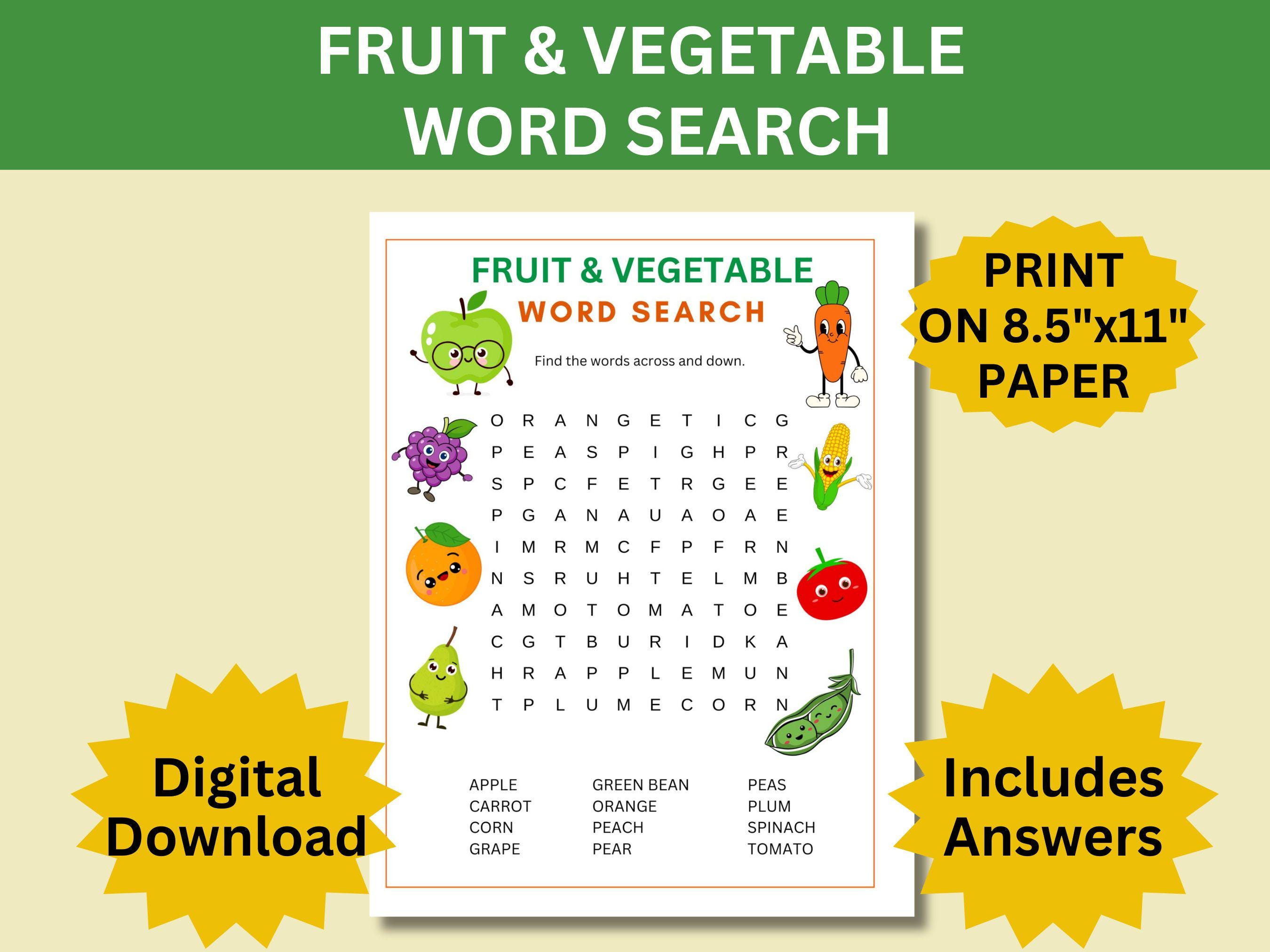 Fruit and Vegetable Word Search Puzzle, Fruit and Vegetable Game, Fruit ...