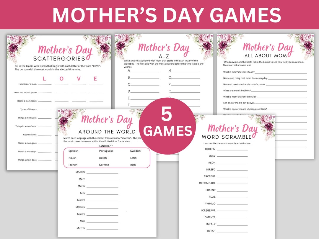 Mother's Day Game Bundle, Printable Mother's Day Games, Mother's Day ...