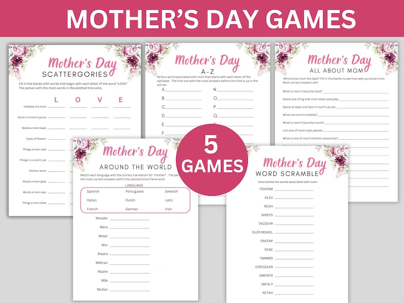 Mother's Day Game Bundle, Printable Mother's Day Games, Mother's Day ...