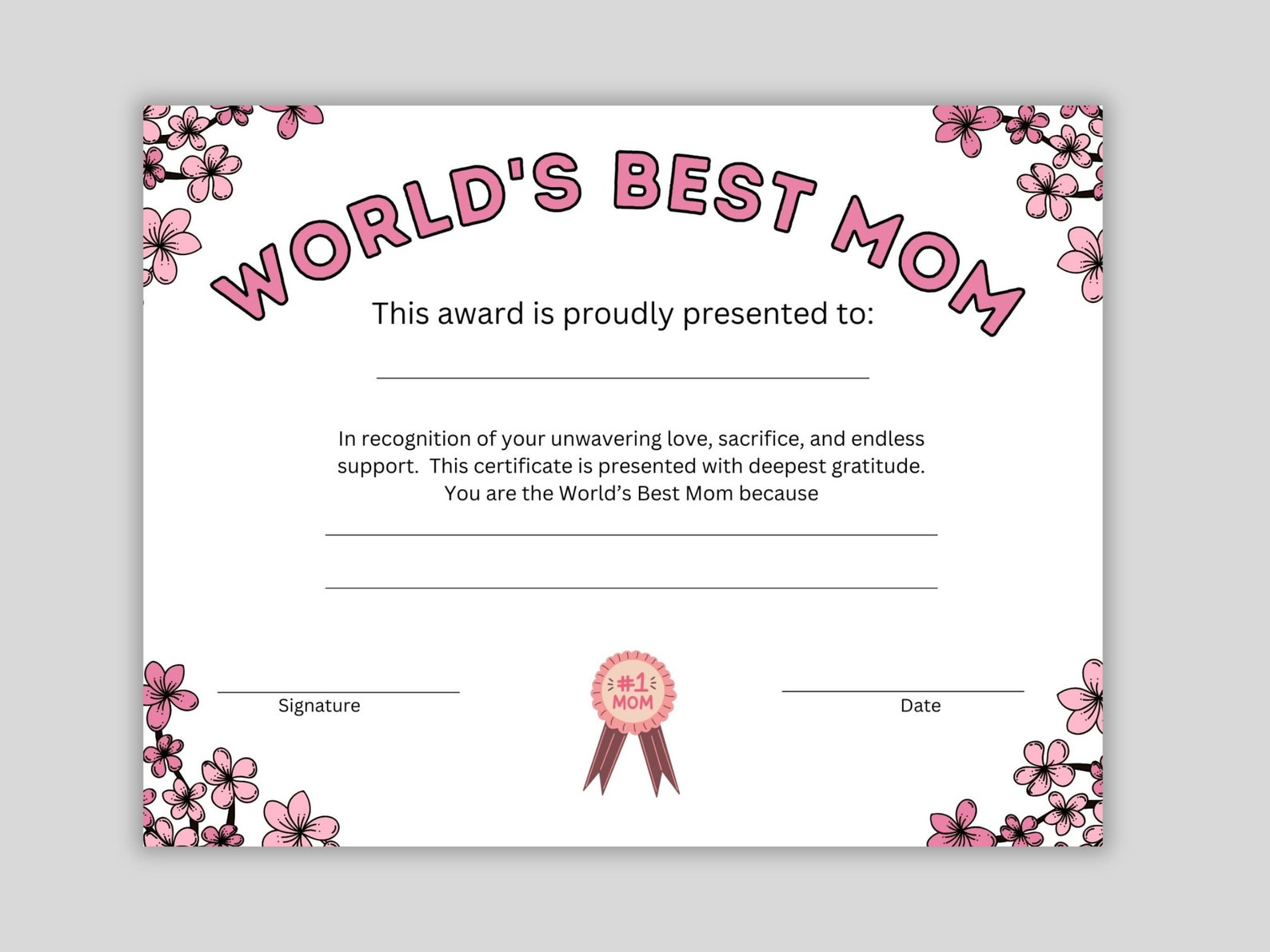 Mother's Day Certificate, Printable World's Best Mom Certificate ...