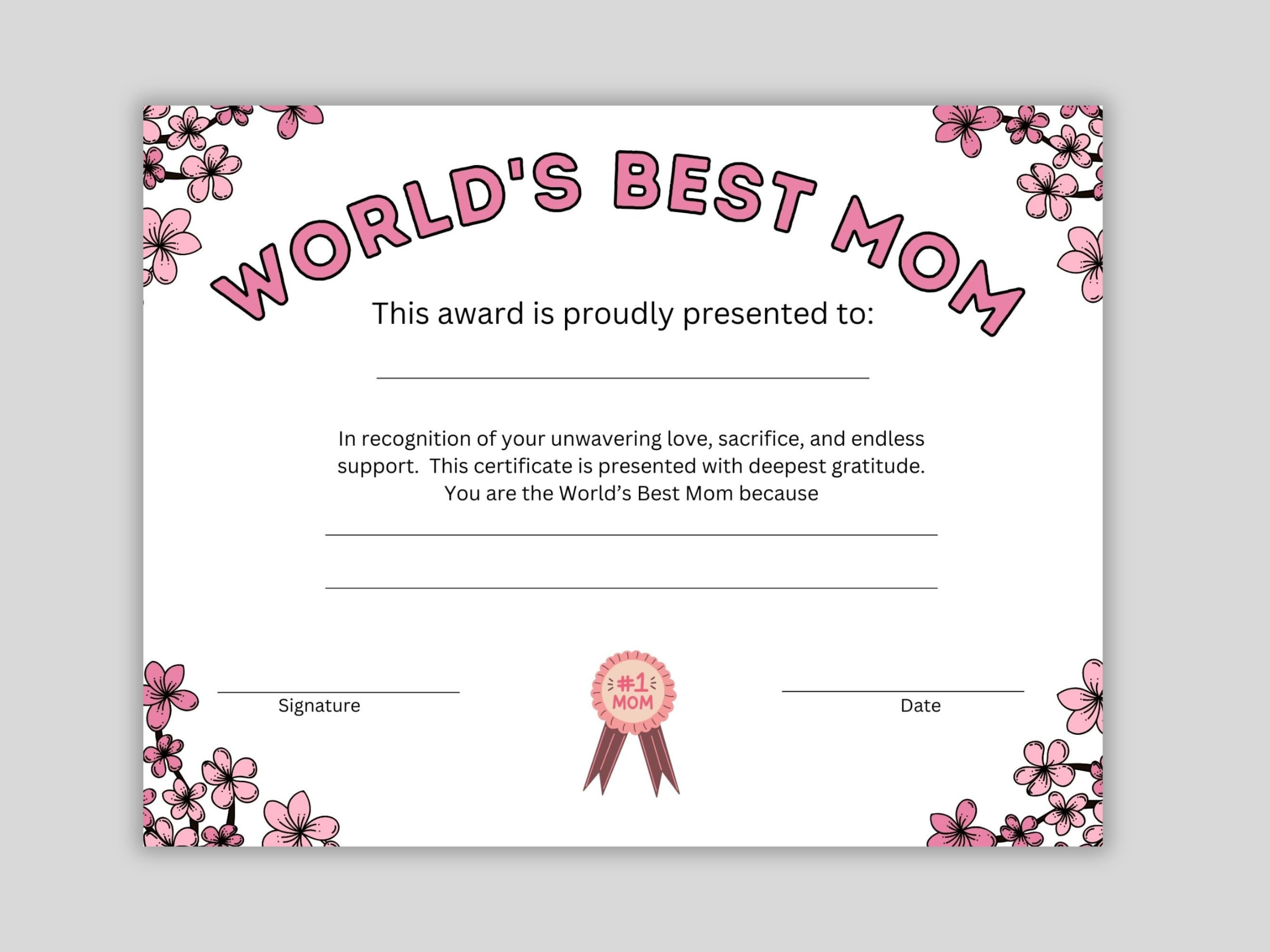 Mother's Day Certificate, Printable World's Best Mom Certificate ...