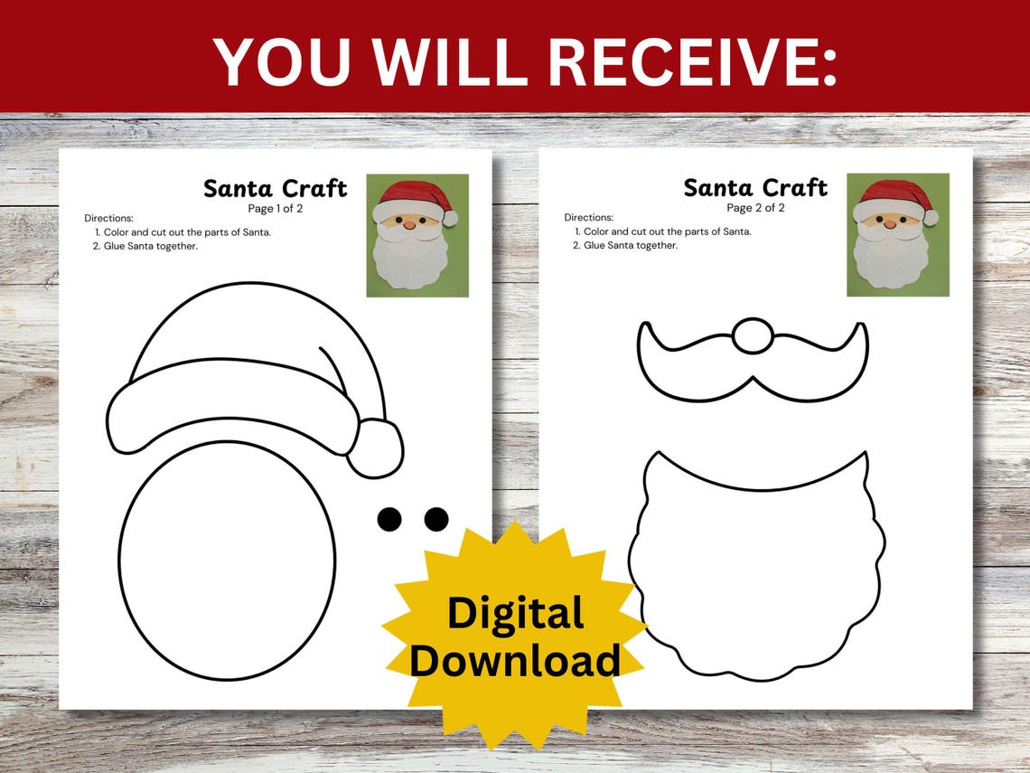 Santa Craft for Kids, Printable Christmas Craft, Santa Claus Craft ...