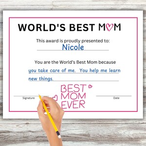 Mother's Day Certificate, Printable World's Best Mom Certificate ...