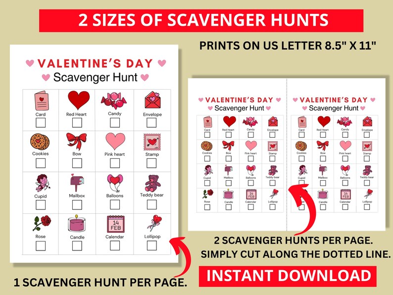 Valentine's Day Scavenger Hunt Printable Valentine's Day Game for Kids ...