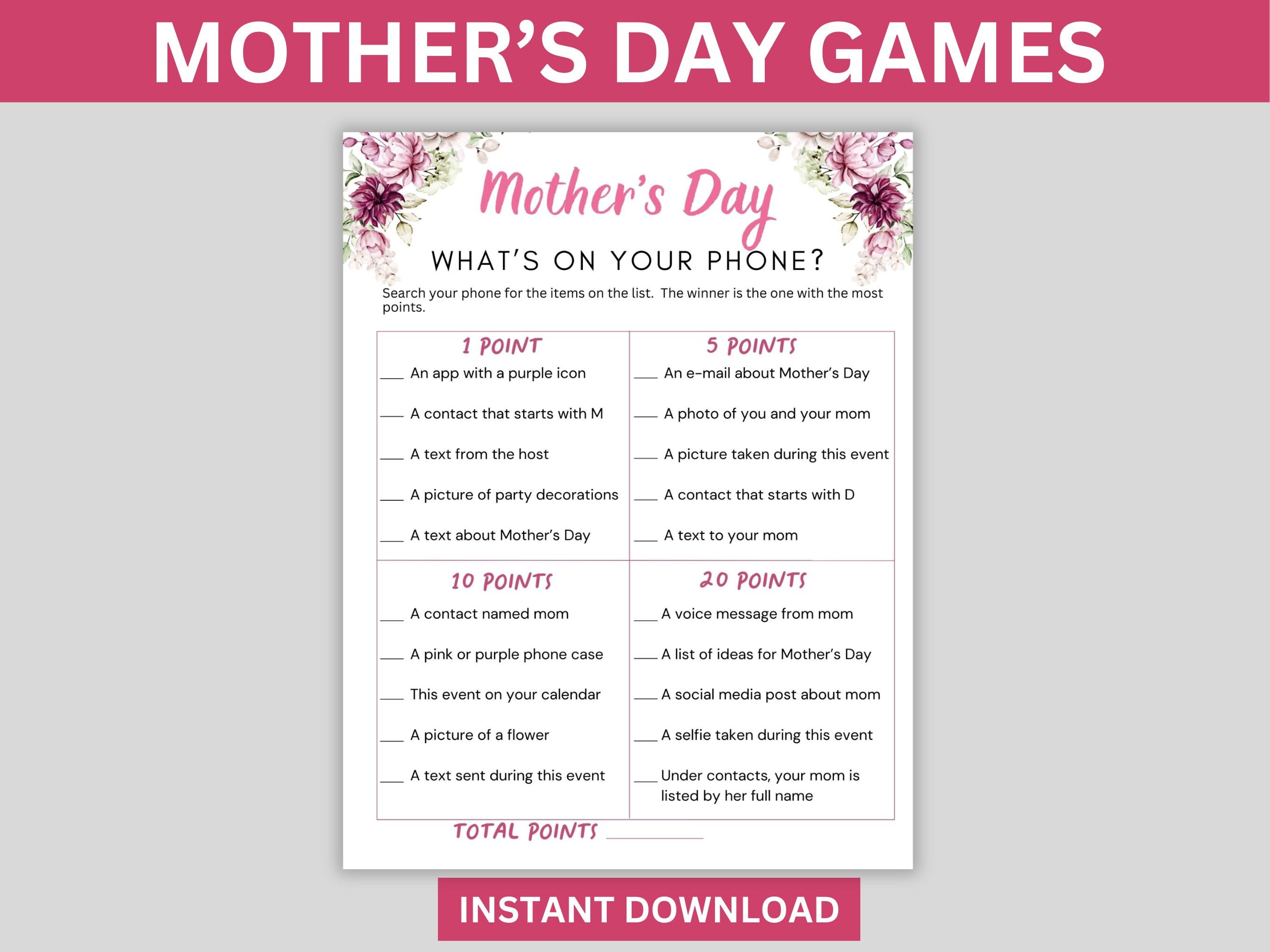 Mother's Day Games Printable Mother's Day Party Games, Mother's Day ...