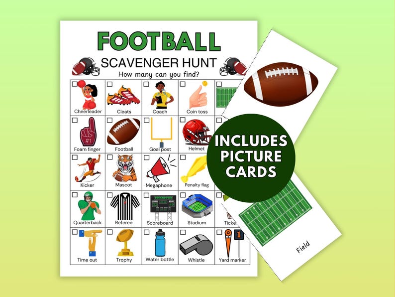 Football Scavenger Hunt for Kids, Printable Activity for Parties, Game ...