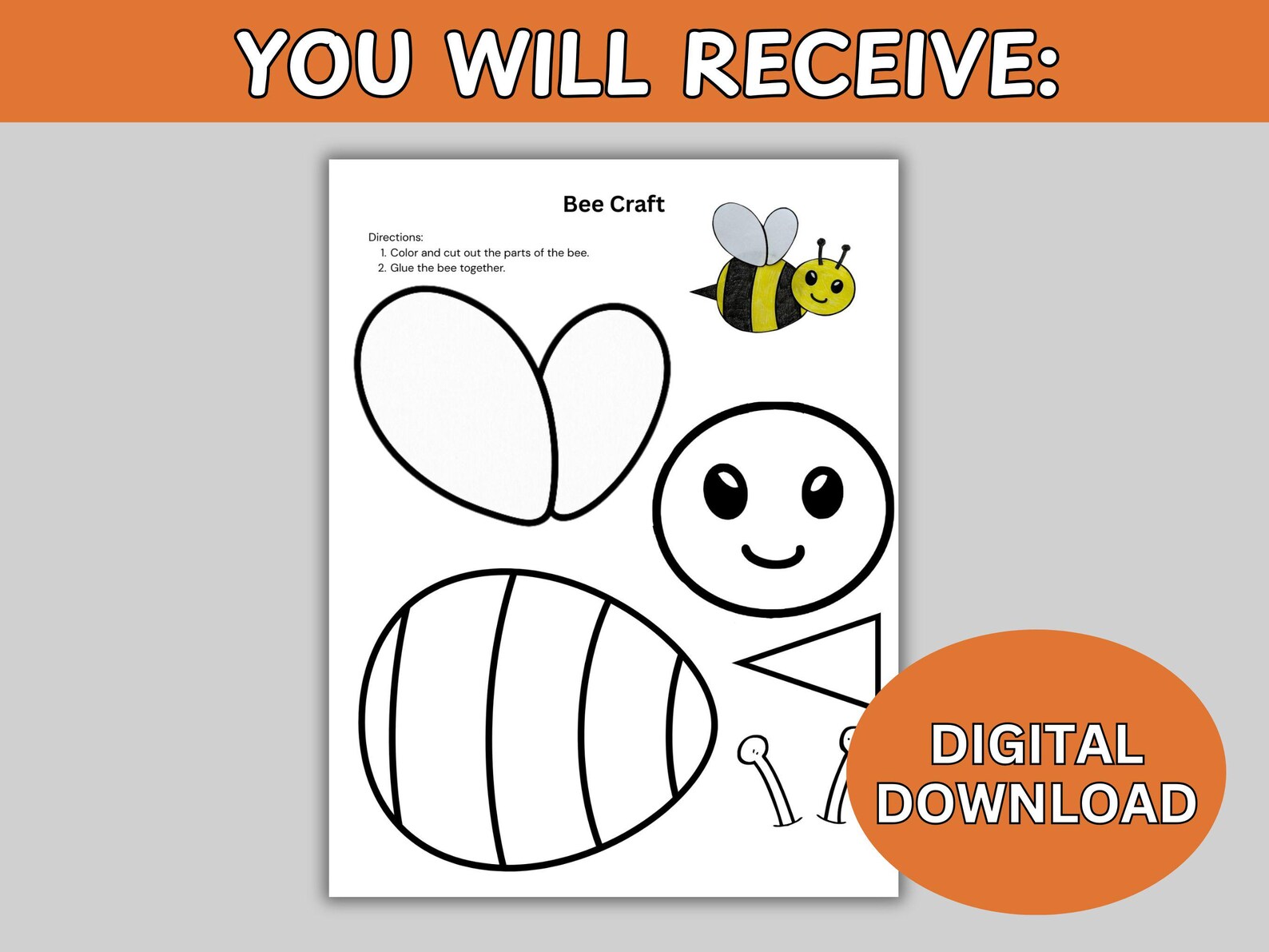 Printable Bee Craft for Kids, Build a Bee Craft, Spring Craft, Summer ...