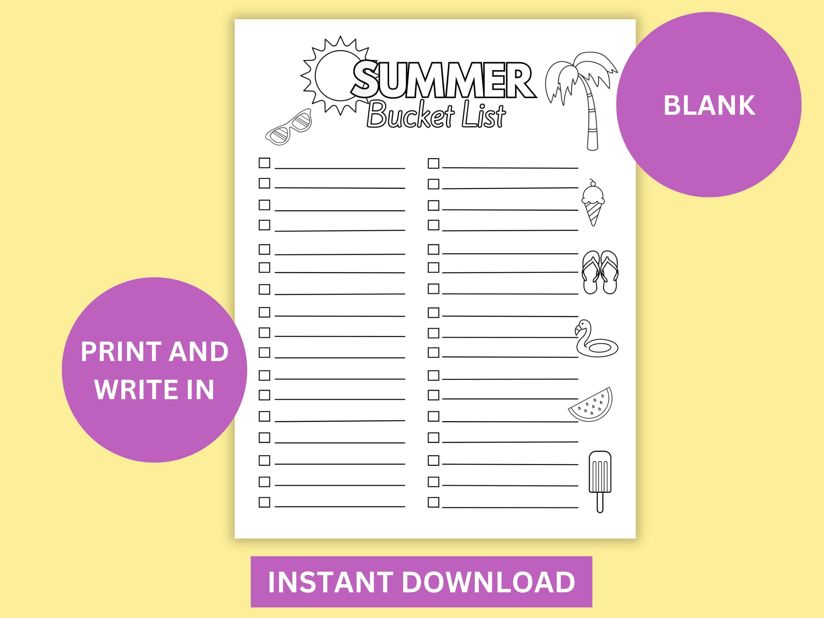 Summer Bucket List Printable, Summer Break Bucket List, Summer ...