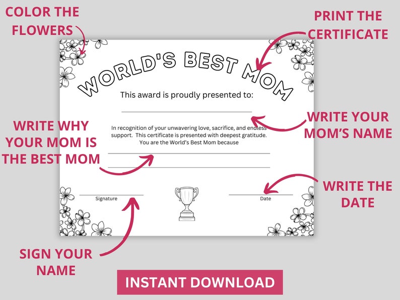 Mother's Day Certificate, Printable World's Best Mom Certificate ...