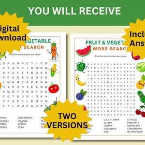 Fruit and Vegetable Word Search Puzzle, Fruit and Vegetable Game, Fruit ...