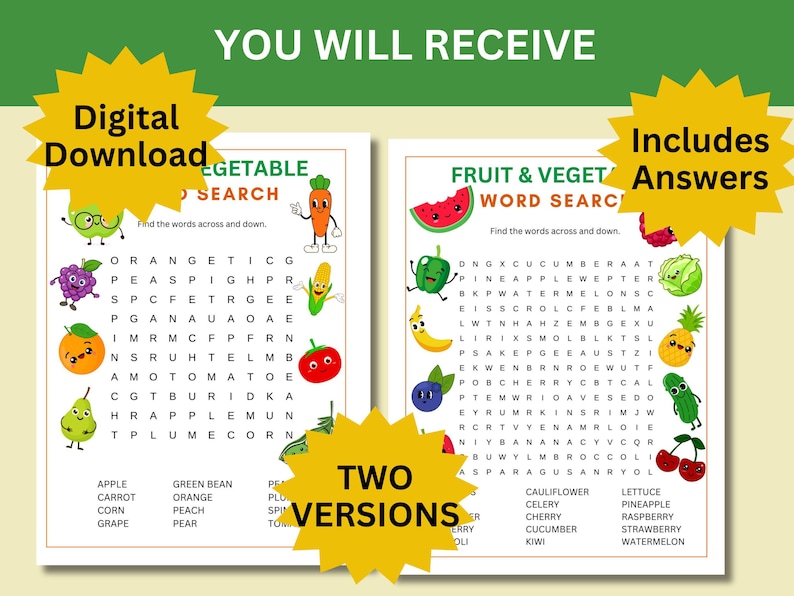 Fruit and Vegetable Word Search Puzzle, Fruit and Vegetable Game, Fruit ...