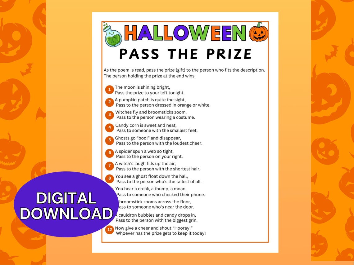 Halloween Pass the Prize Game, Printable Halloween Party Game - Etsy