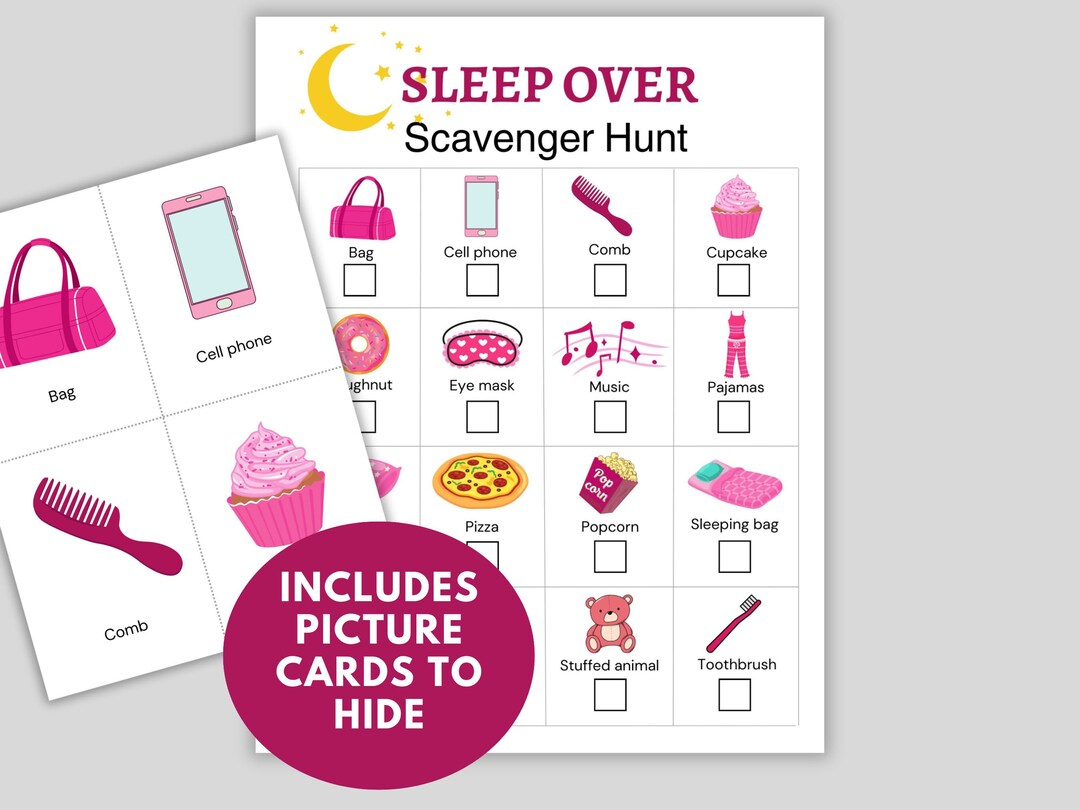 Sleepover Scavenger Hunt for Kids, Slumber Party Scavenger Hunt, Pajama ...