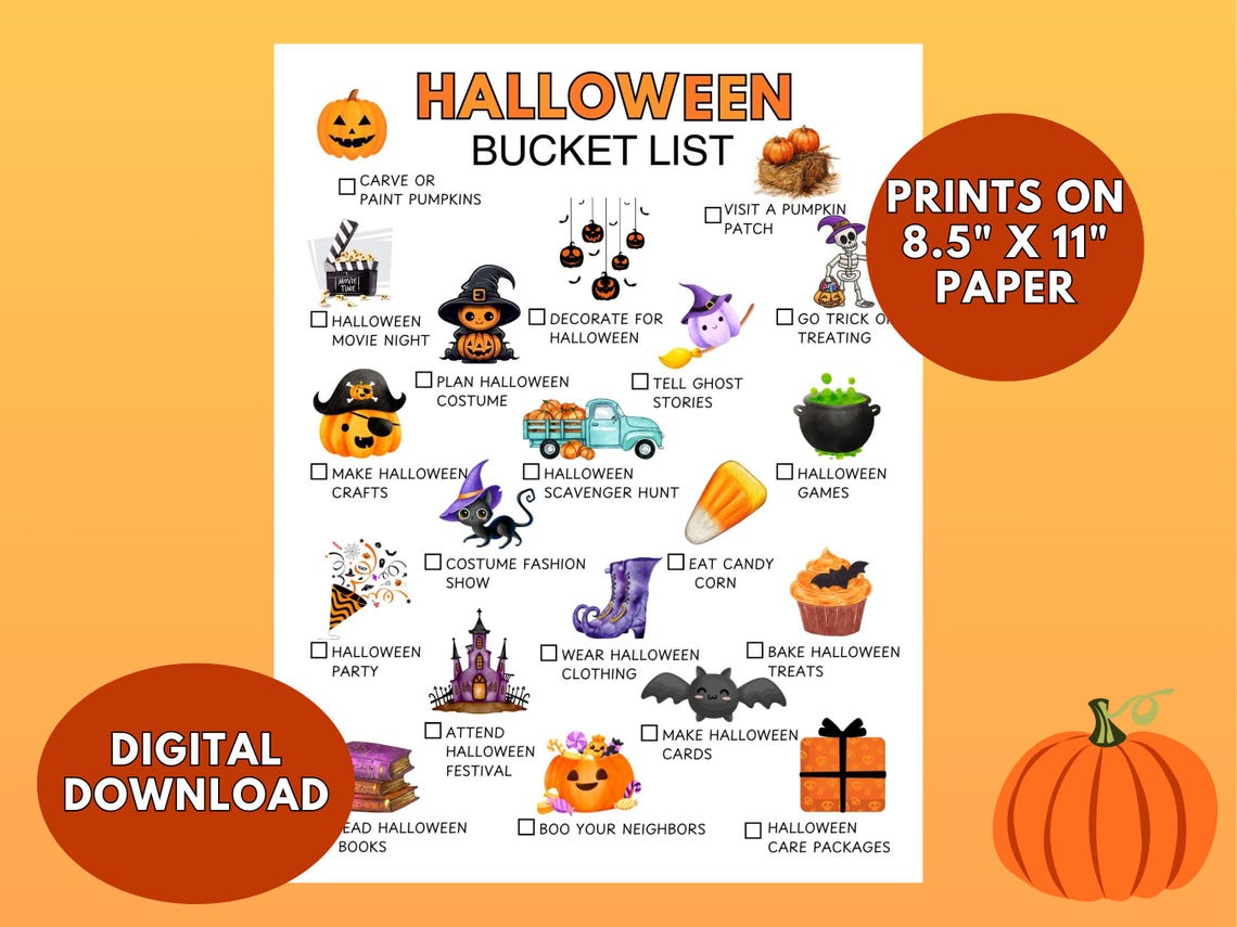 Halloween Bucket List Printable: Family Activities Checklist (digital ...