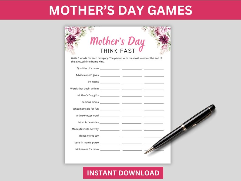Mother's Day Game Bundle, Printable Mother's Day Party Games, Mother's ...