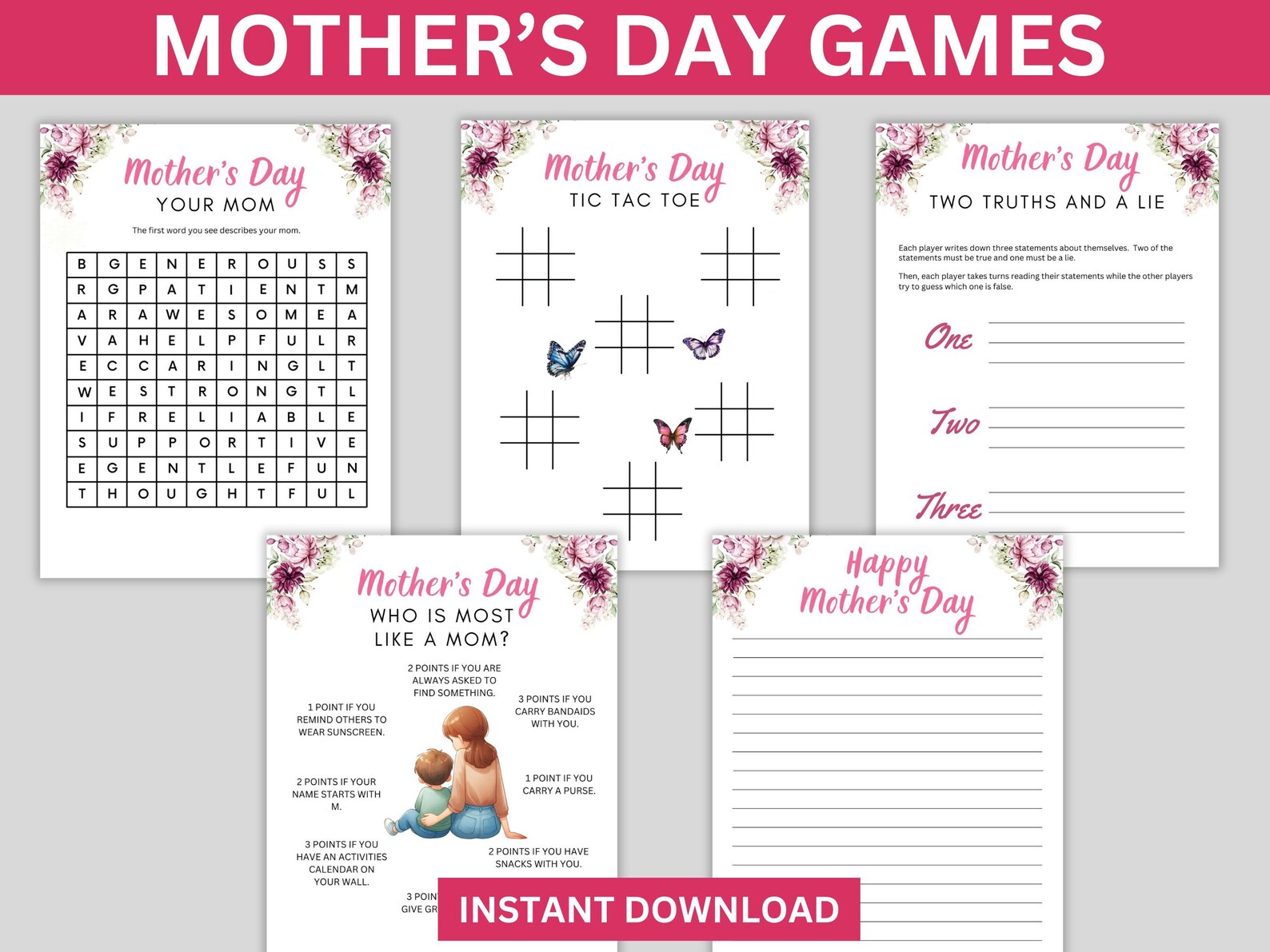 Mother's Day Game Bundle, Printable Mother's Day Party Games, Mother's ...