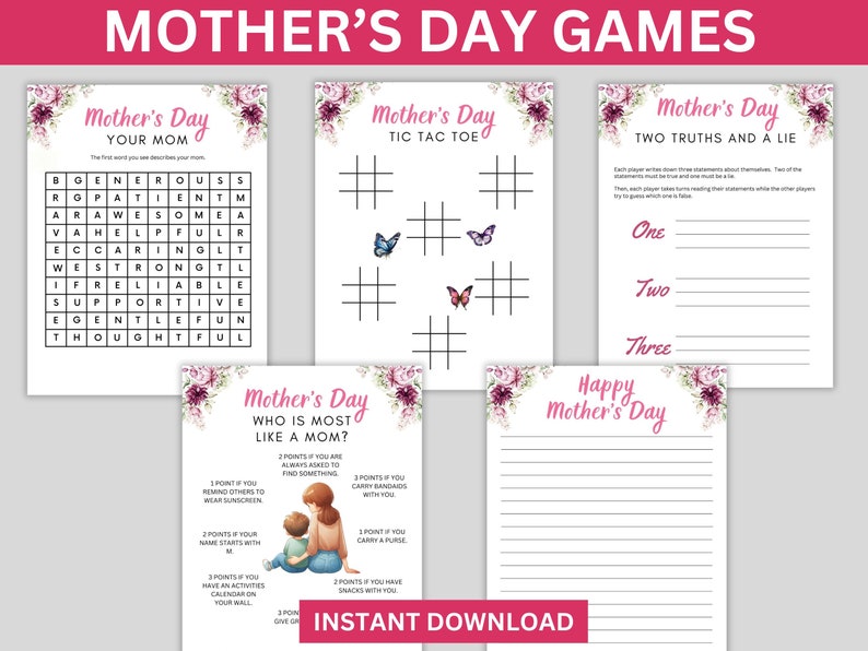 Mother's Day Game Bundle, Printable Mother's Day Party Games, Mother's ...
