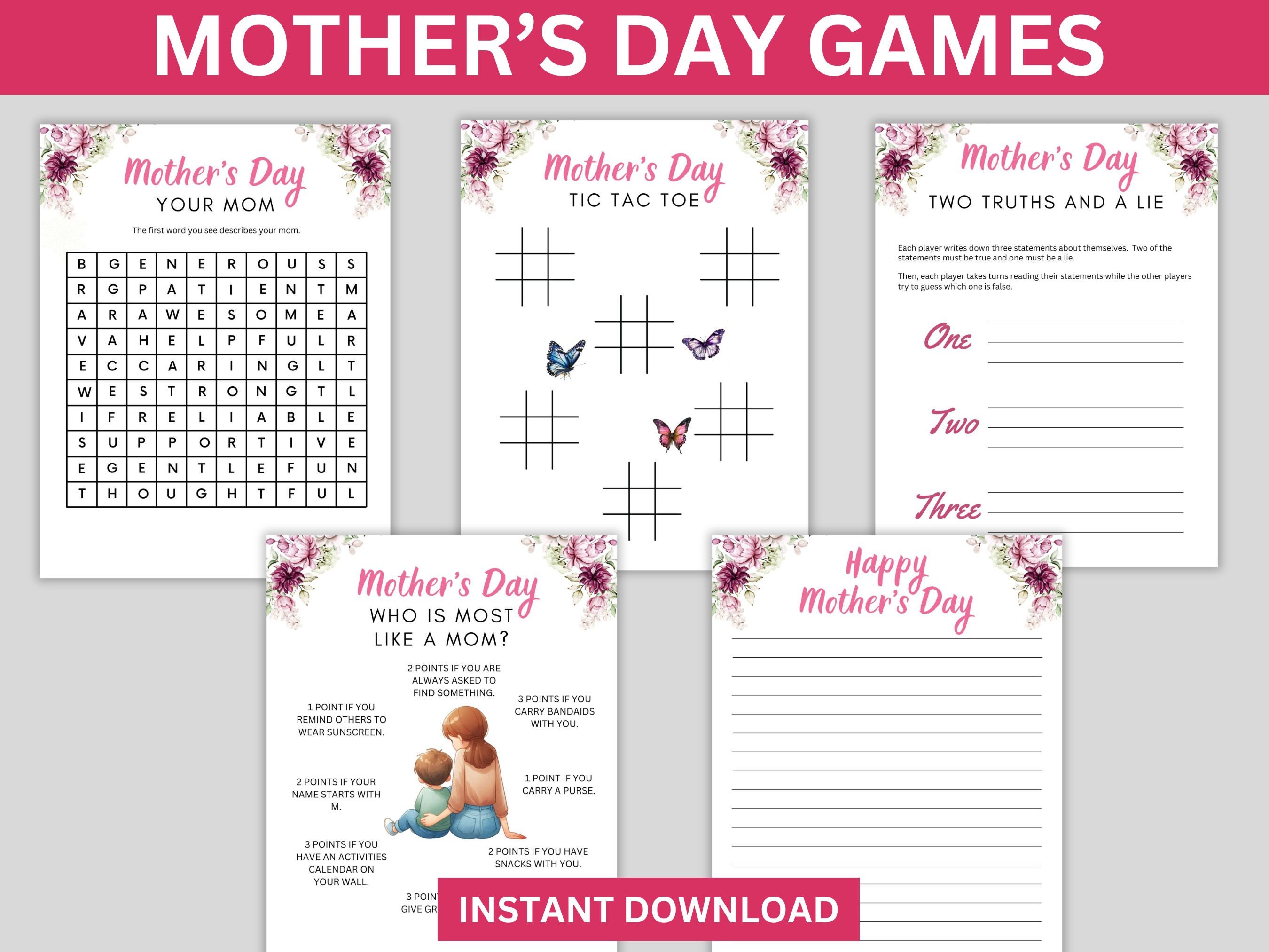 Mother's Day Game Bundle, Printable Mother's Day Party Games, Mother's ...