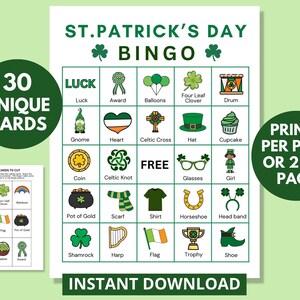 St. Patrick's Day Bingo Printable 30 St. Patrick's Day Bingo Cards St ...