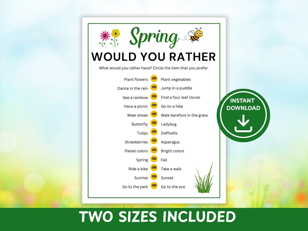 Spring Would You Rather Game | Spring Party Game | Spring Questions for ...