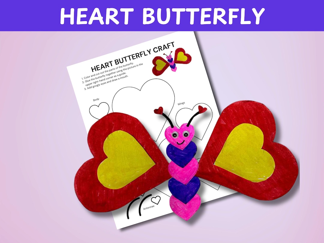 Heart Butterfly Craft, Valentine's Day Craft, Valentines Craft for Kids ...