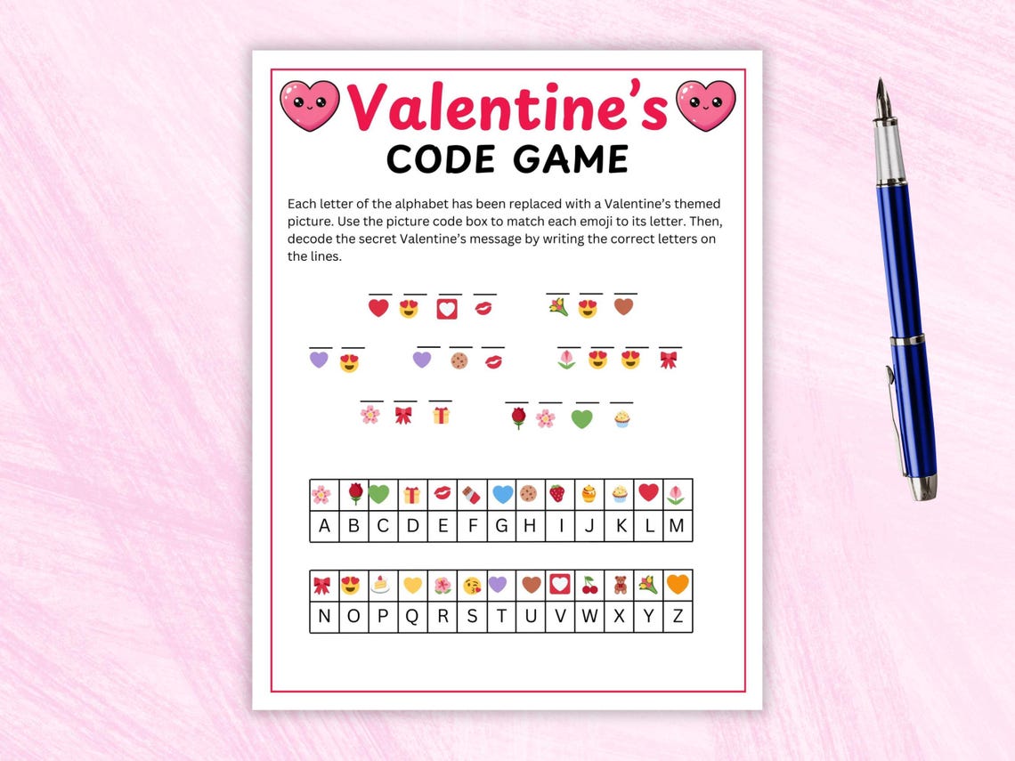 Valentine's Day Secret Code Game for Kids, Classroom and Party Activity ...