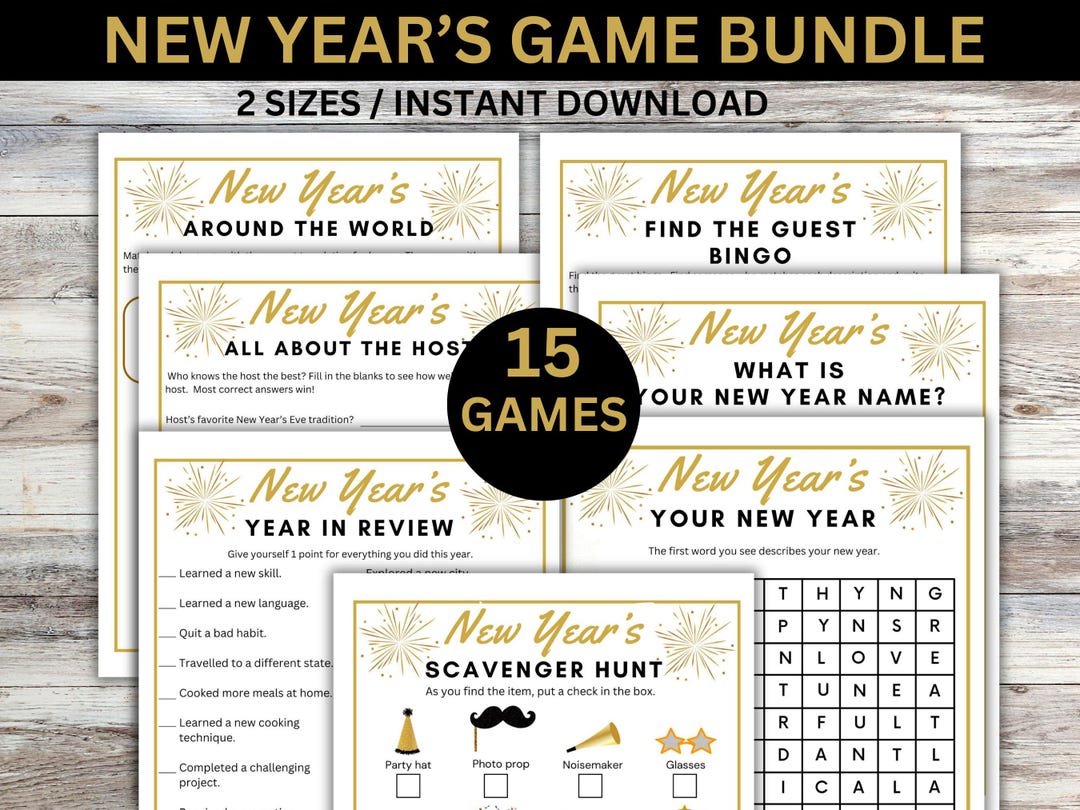 New Year's Game Bundle, Printable New Year's Eve Games, New Year's Eve ...