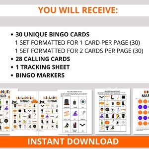 Halloween Bingo Game 30 Unique Halloween Bingo Cards Halloween Activity ...