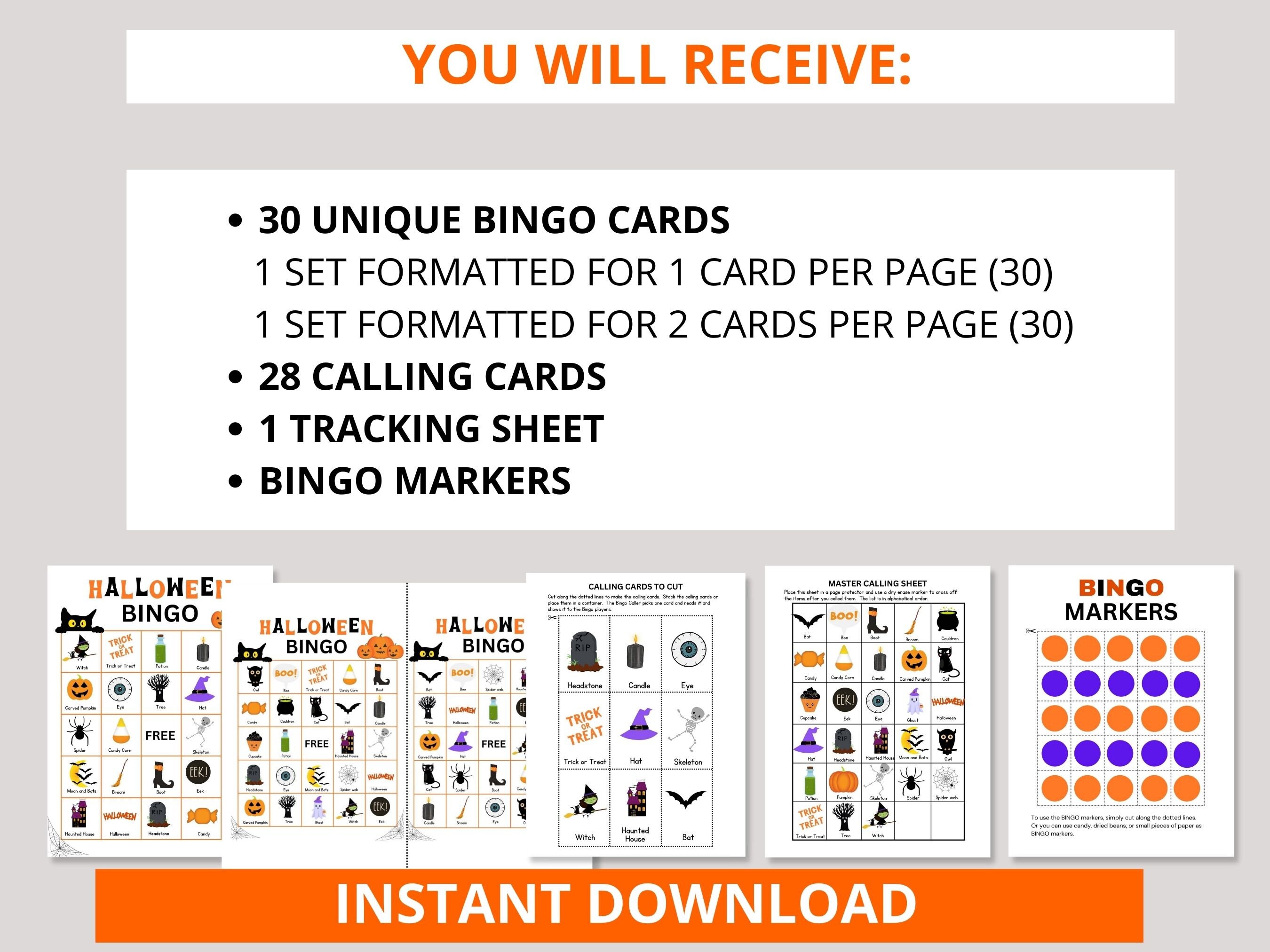 Halloween Bingo Game 30 Unique Halloween Bingo Cards Halloween Activity ...