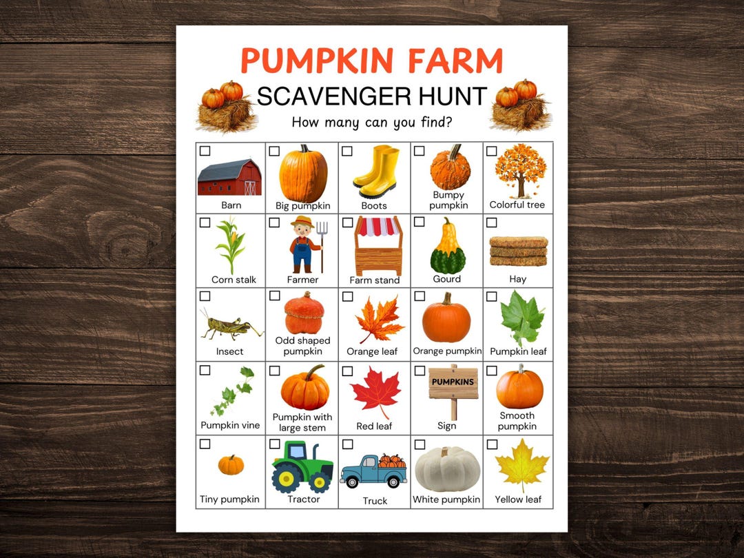 Pumpkin Farm Scavenger Hunt: Printable Fall Kids Activity (PDF Download ...