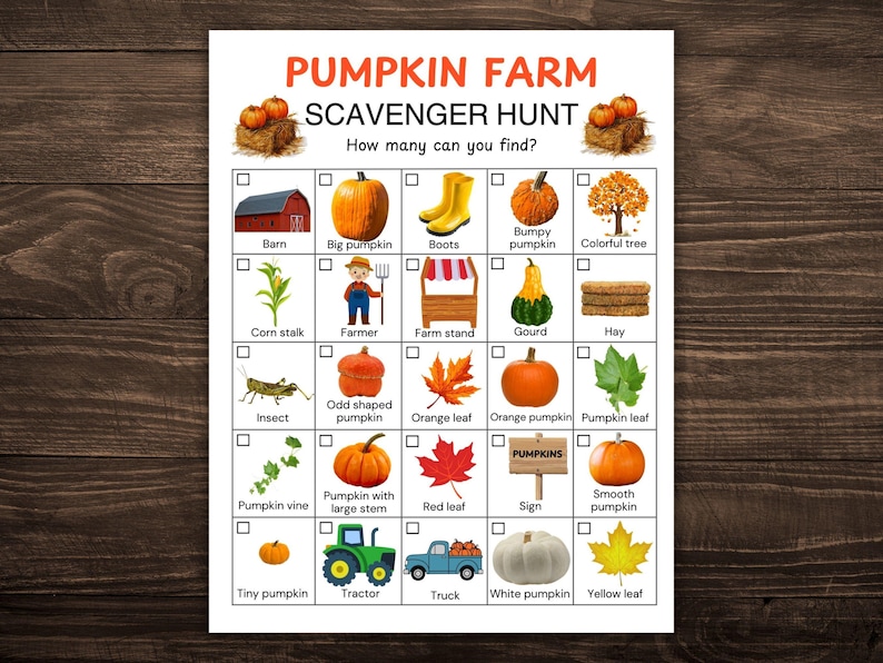 Pumpkin Farm Scavenger Hunt: Printable Fall Kids Activity (PDF Download ...