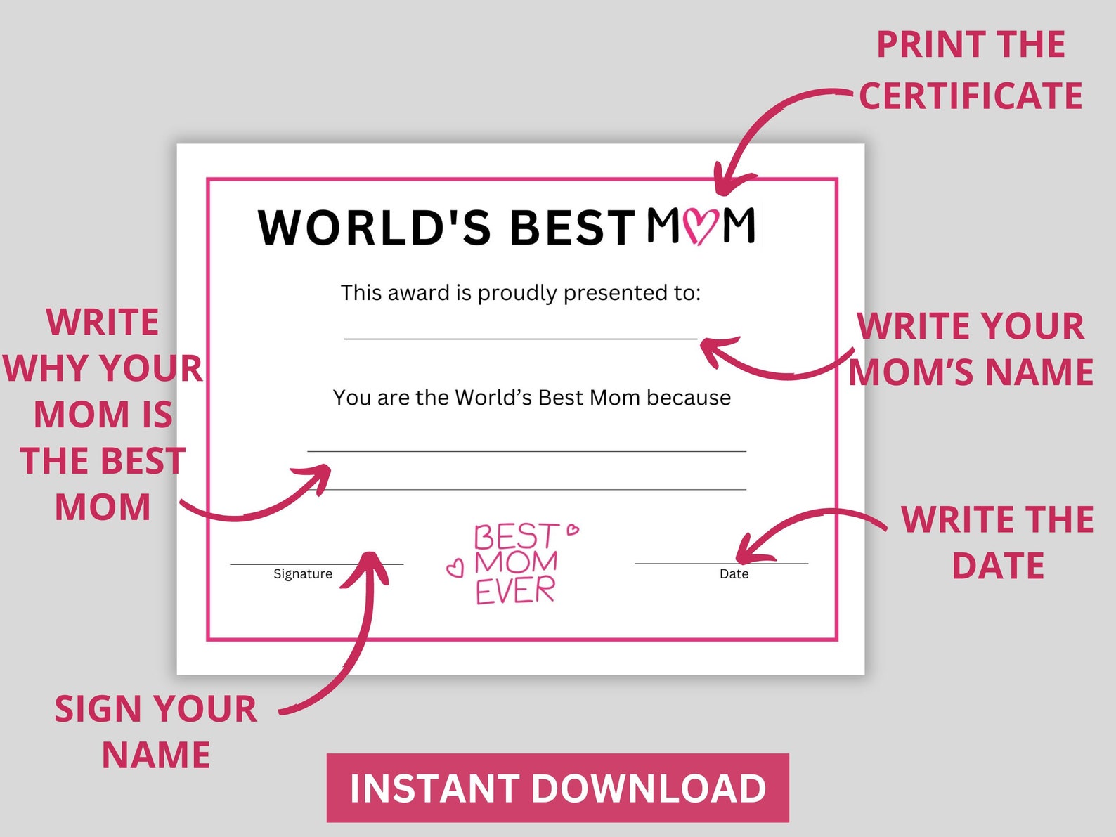 Mother's Day Certificate, Printable World's Best Mom Certificate ...