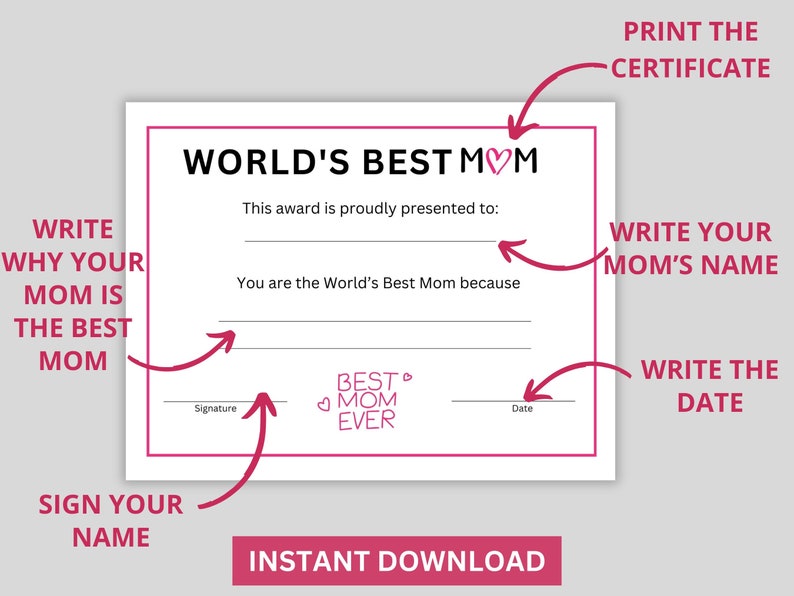 Mother's Day Certificate, Printable World's Best Mom Certificate ...