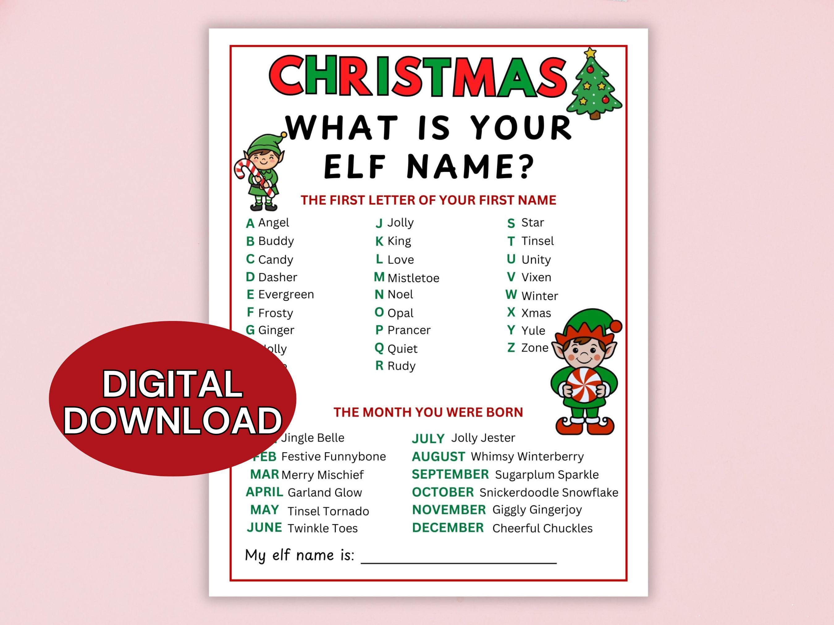 What is Your Elf Name Game, Christmas Party Activity, Holiday Printable ...