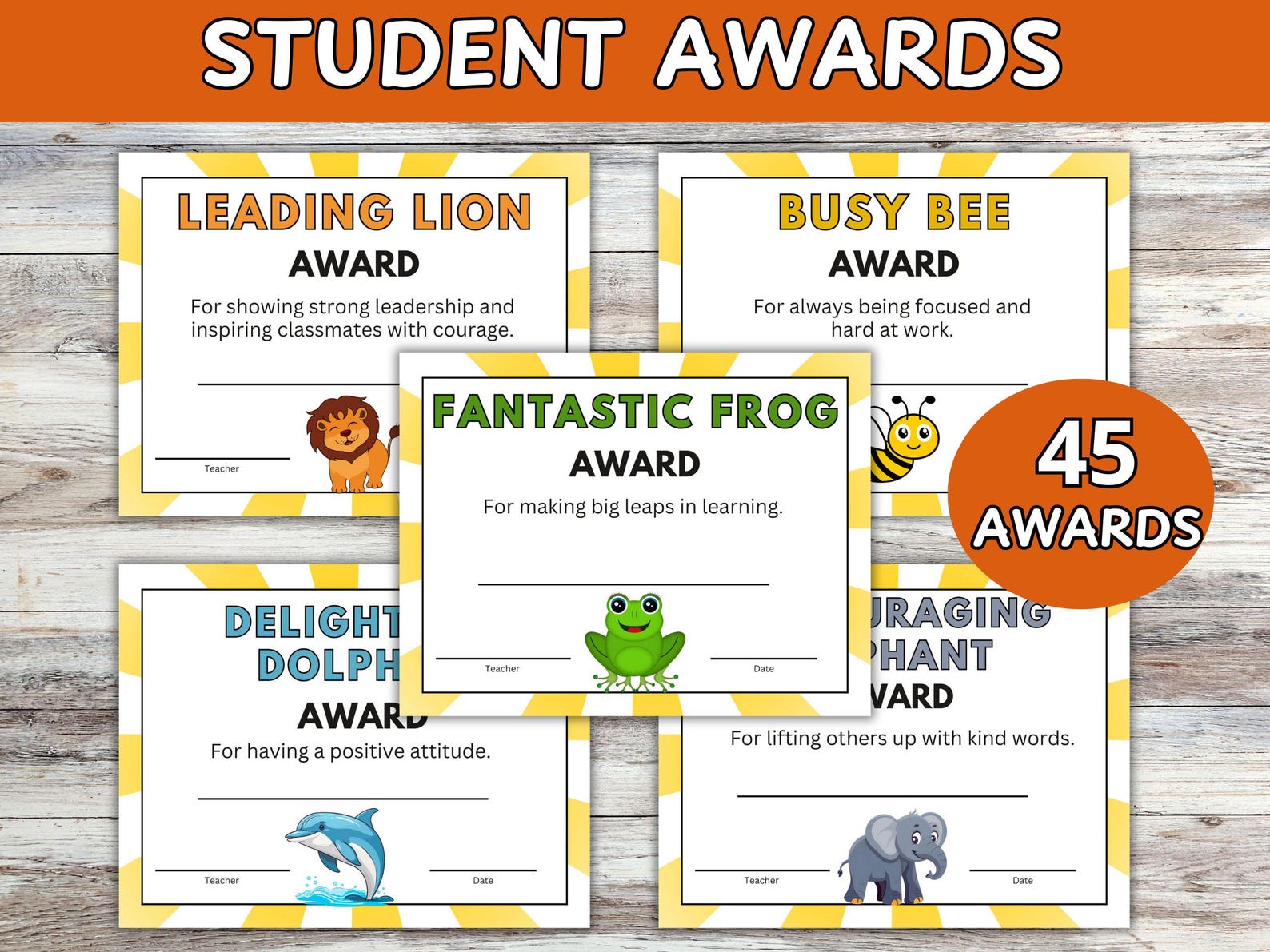 Animal Themed Student Award Certificates: 45 Printable Classroom Awards ...