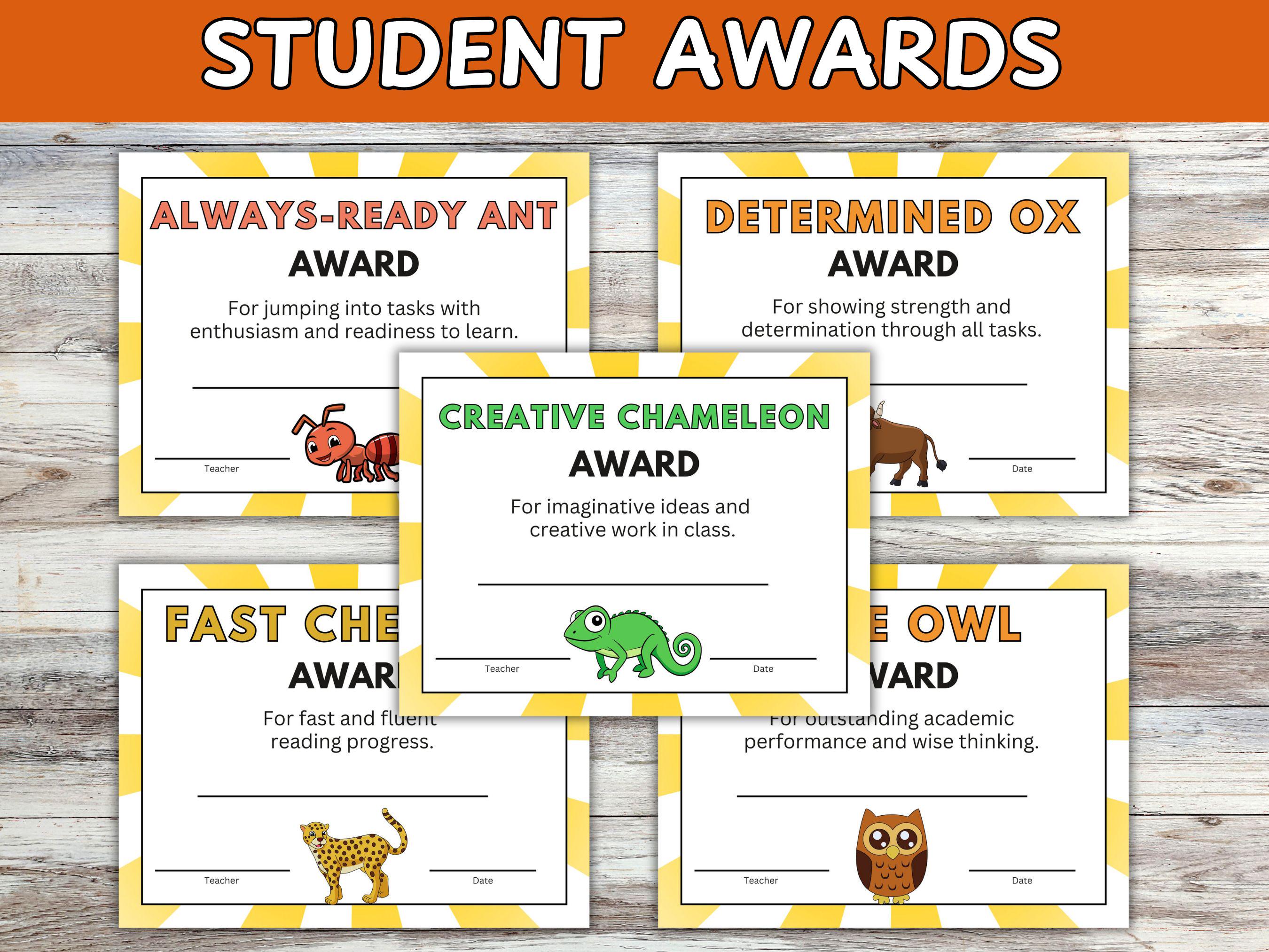 PRINTABLE Student Award Certificates, Animal Themed Student Awards, End ...