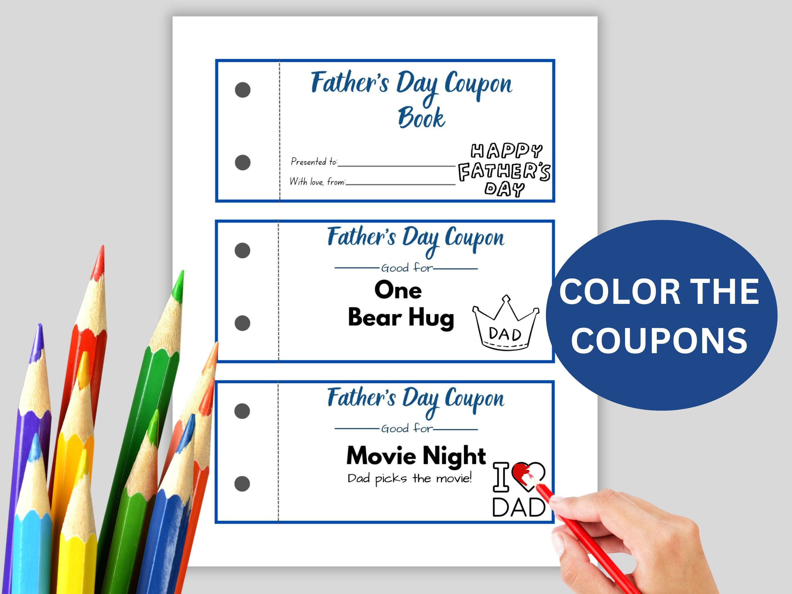Father's Day Coupons, Father's Day Gift, Father's Day Coloring Coupon ...