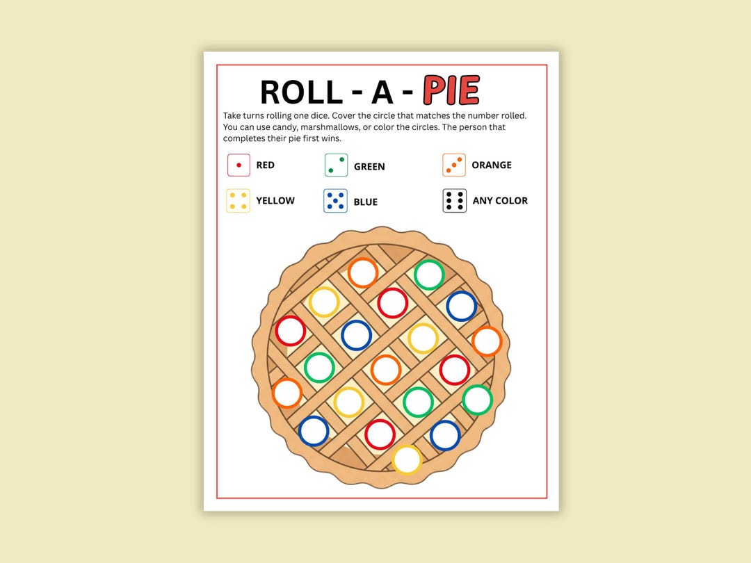 Roll a Pie Game, Pie Themed Party Game, Pi Day, Thanksgiving Activity ...
